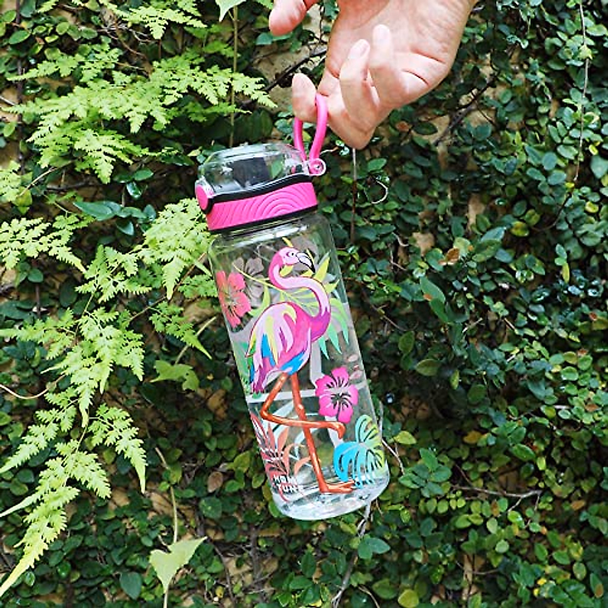 Cute Water Bottle for School Kids Girls, BPA FREE Tritan & Leak Proof & Easy Clean & Carry Handle, 23oz/ 680ml - Flamingo