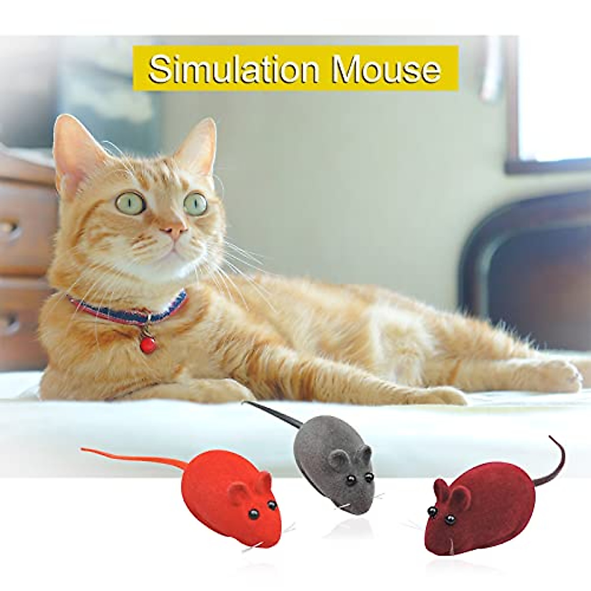 Andiker 3Pcs Cat Mouse Toy, Flocking Squeaking Mouse Cat Toy 3 Random Colors Soft Small Cat Toys for Indoor Cats Interactive Cat Toy for Cats and Kitten to Catch and Bit (3pcs)