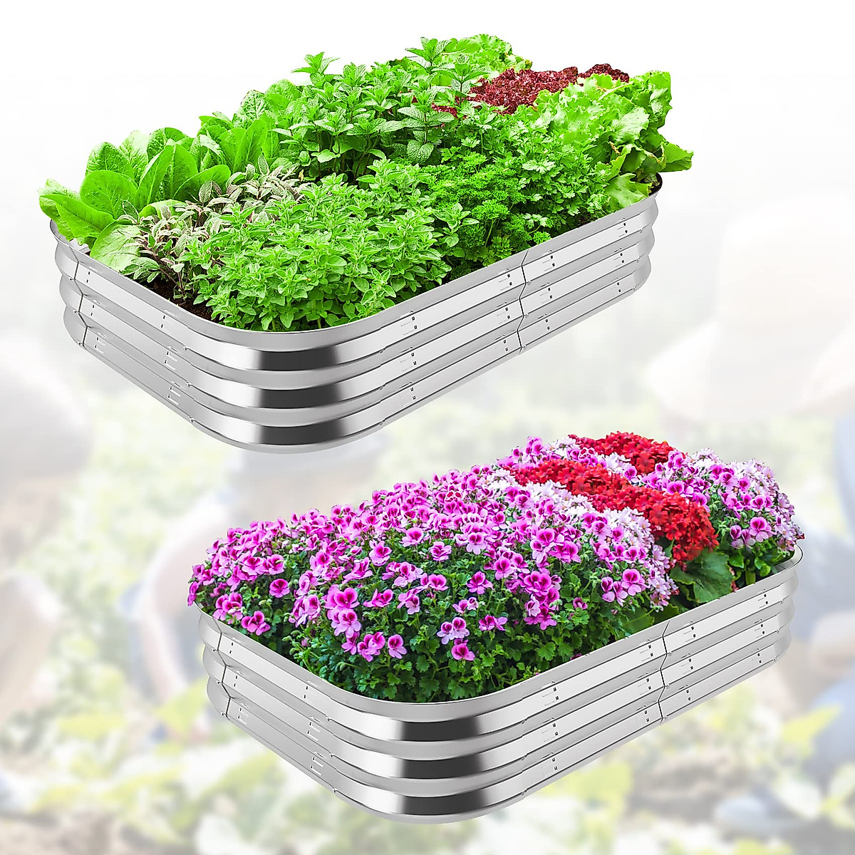 CODACE Raised Garden Bed Kit, 2Pcs Galvanized Raised Garden Beds Outdoor for Gardening, Metal Raised Planter Box for Vegetables Flowers Herb Fruits, Garden Planters with Ventilation Holes (4.27x3ft)