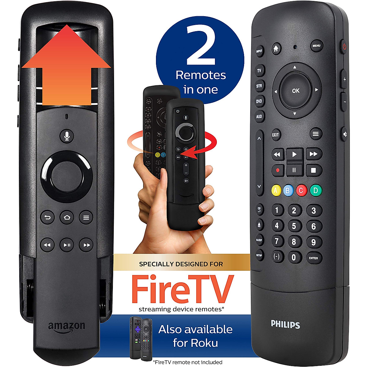 Philips Universal Companion Remote Control for Samsung, Vizio, LG, Sony, Roku, Apple TV, RCA, Panasonic, Smart TVs, Streaming Players, Blu-ray, DVD, 4 Device, Flip & Slide Fire TV, Black, SRP2024A/27