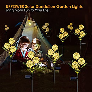 URPOWER Solar Outdoor Lights Decorative, 2 Pack 36 LED Solar Garden Lights with 2 Modes, 3-in-1 Solar Dandelion Flowers IP65 Waterproof Solar Powered Outdoor Lights for Garden, Yard Decor (Warm White)