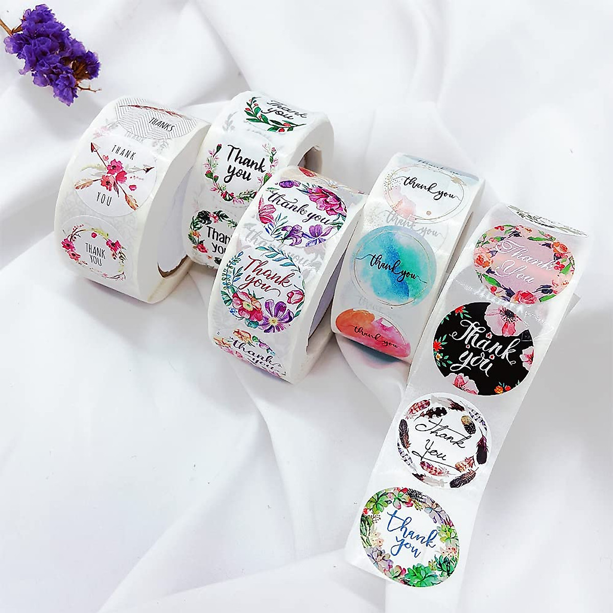 Thank You Stickers 2500 Pieces Round Kraft Label Seals Small Business Stickers for Greeting Cards Envelopes Decor or Gift Bags Packaging (5 Rolls Pattern B)