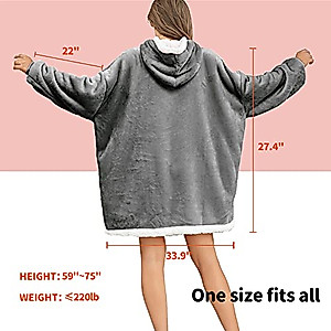 RONGTAI Oversized Sherpa Hooded Wearable Blankets,Soft Microfiber Solid Blanket Sweatshirt with Pockets,One Size Fits All,Red