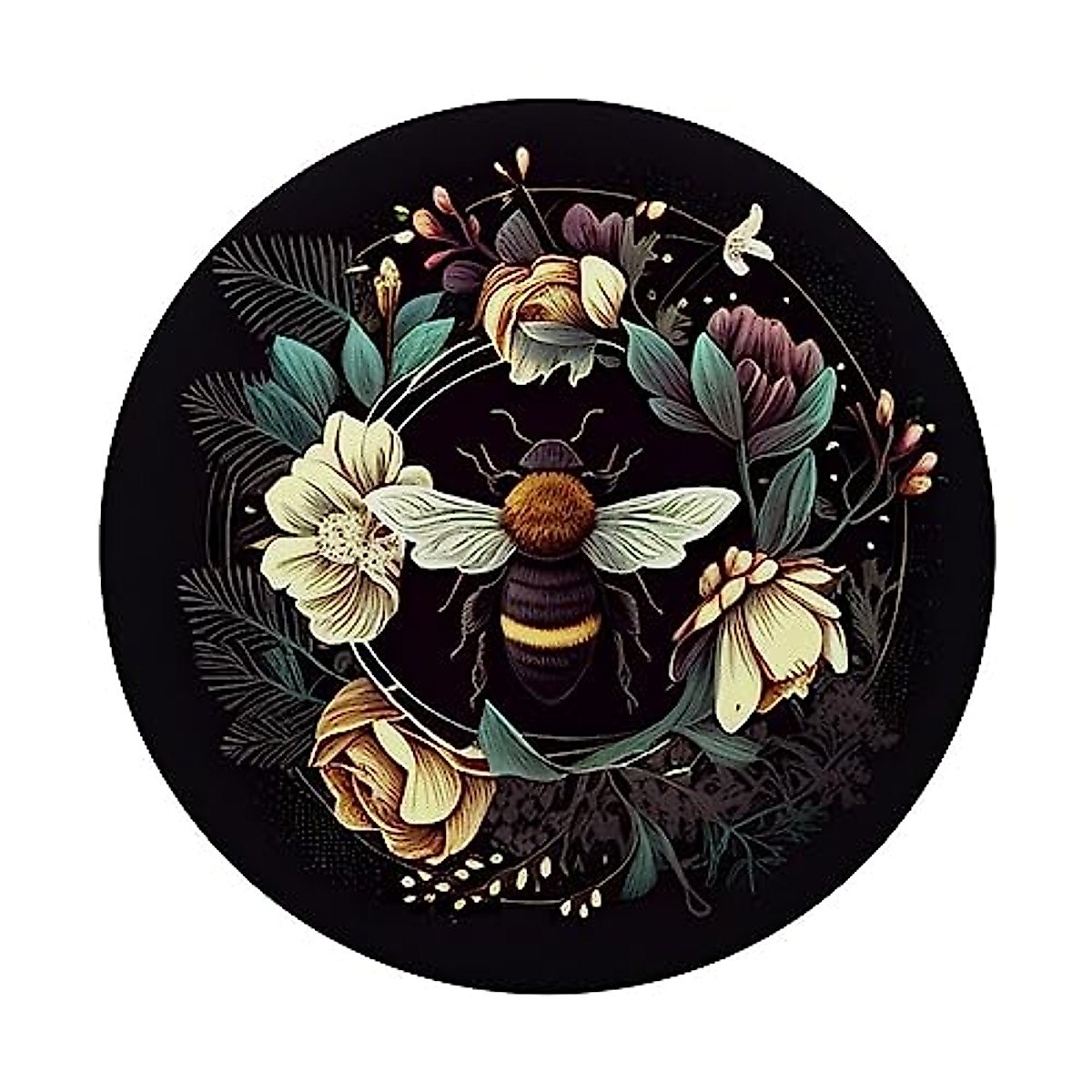 Bee Flowers Boho Black Women PopSockets Standard PopGrip