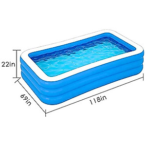 HideRacoon Kiddie Pool Family Inflatable Swimming Pool for Adults, 118" X 69" X 22" Swimming Pools, Oversized Pool Outdoor Blow Up Above Ground Pool for Backyard, Garden