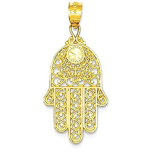 14K Yellow Gold Hand of God Necklace Judaica Religious Pendant Israel Charm 29mm x 14mm Only