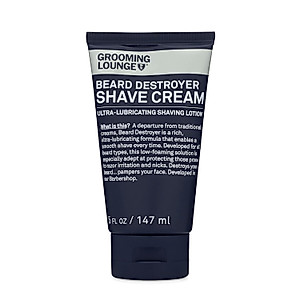Grooming Lounge Beard Destroyer Shave Cream for Men - Bump, Irritation & Razor Burn Free Shaving Cream Sensitive Skin, Men Beard Care - Soft, Smooth, Easy Glide Low Shaving Foam Lather Formula - 5 Oz