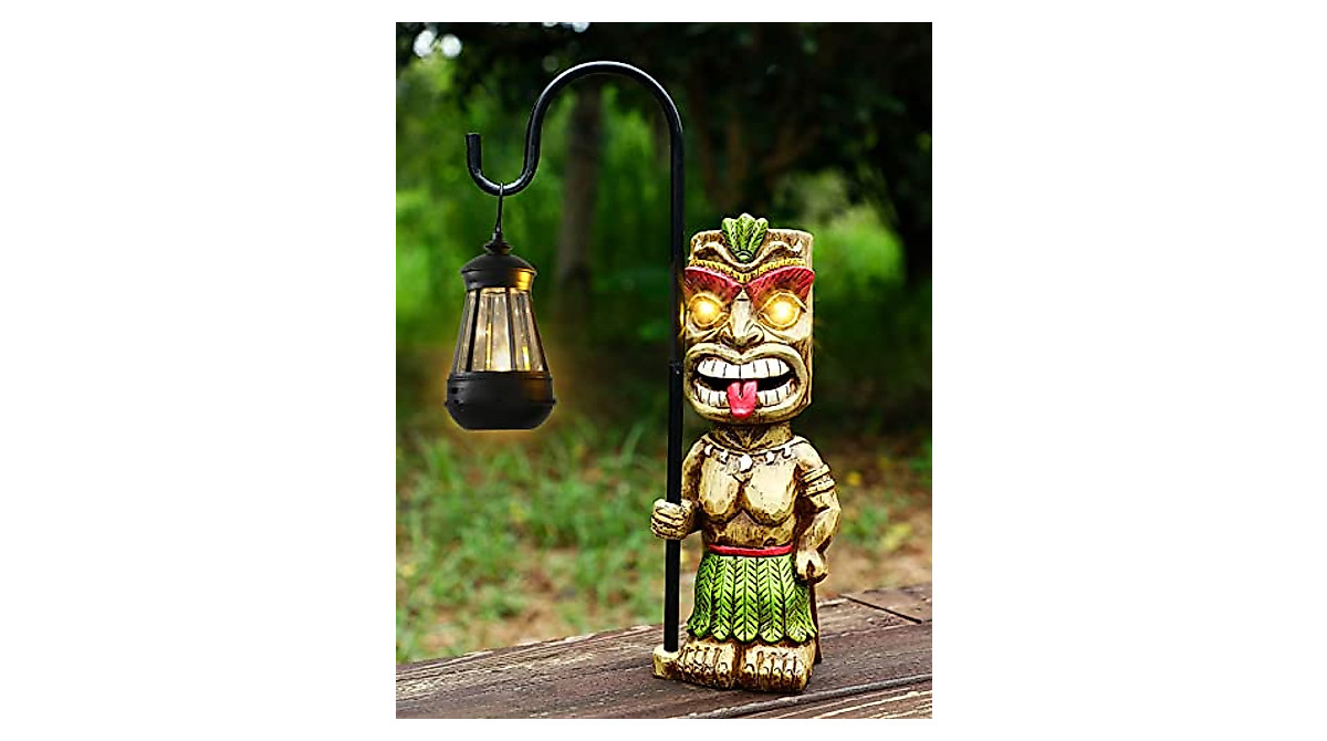 Tiki Decor Garden Statue with Solar Lights - Tropical Outdoor Decor