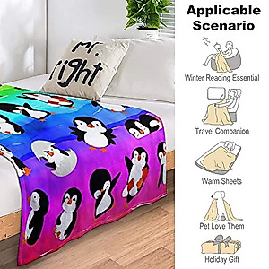 Animal Penguin Blanket Ultra Soft Penguins Flannel Fleece Throw Blankets Lightweight Microfiber Fun Art Bedding for Sofa Bed Couch Travel 50"X40"