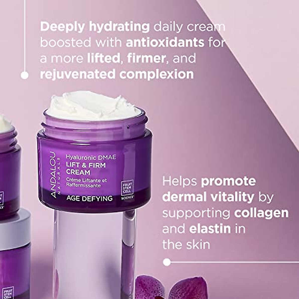 Andalou Naturals Hyaluronic Dmae Lift Firm Skin Cream, Face Moisturizer with Anti Aging Antioxidants, Hydrating, Helps Reduce Fine Lines and Wrinkles, 1.7 Ounce