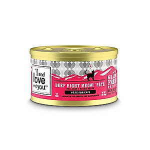 I and love and you Wet Cat Food - Beef Right Meow Pâté - Beef Recipe, Grain Free, Filler Free, 3oz Pack of 24 Cans