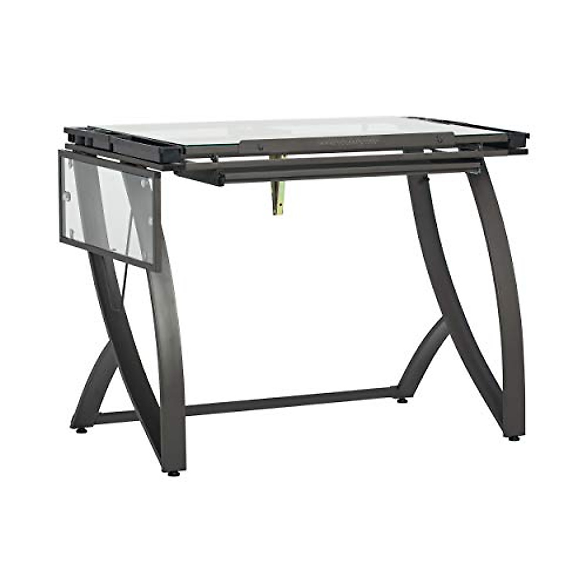 SD STUDIO DESIGNS Futura Luxe Drawing, Drafting, Craft Table with Drawer, 35" Wide Angle Adjustable Top and Side Shelf, Pewter Grey/Clear Glass
