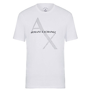 A|X ARMANI EXCHANGE mens Tonal and Contrast Logo Core Crew Neck T Shirt, Quilted Logo White, Medium US
