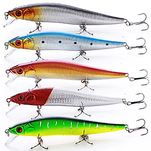 Sougayilang Fishing Lures Hard Bait Minnow Crankbait with Treble Hook Life-like Swimbait Fishing Bait Deep Diver Lure Sinking Lure for Bass Trout Fishing Pack of 10PCS