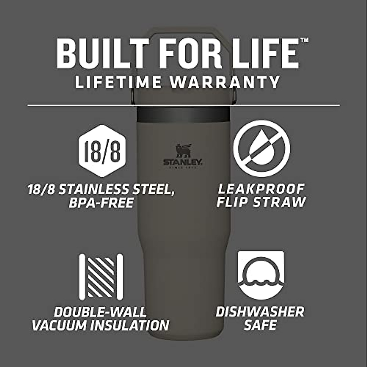 Stanley IceFlow Stainless Steel Tumbler with Straw - Vacuum Insulated Water Bottle for Home, Office or Car - Reusable Cup with Straw Leakproof Flip - Cold for 12 Hours or Iced for 2 Days (Cream)