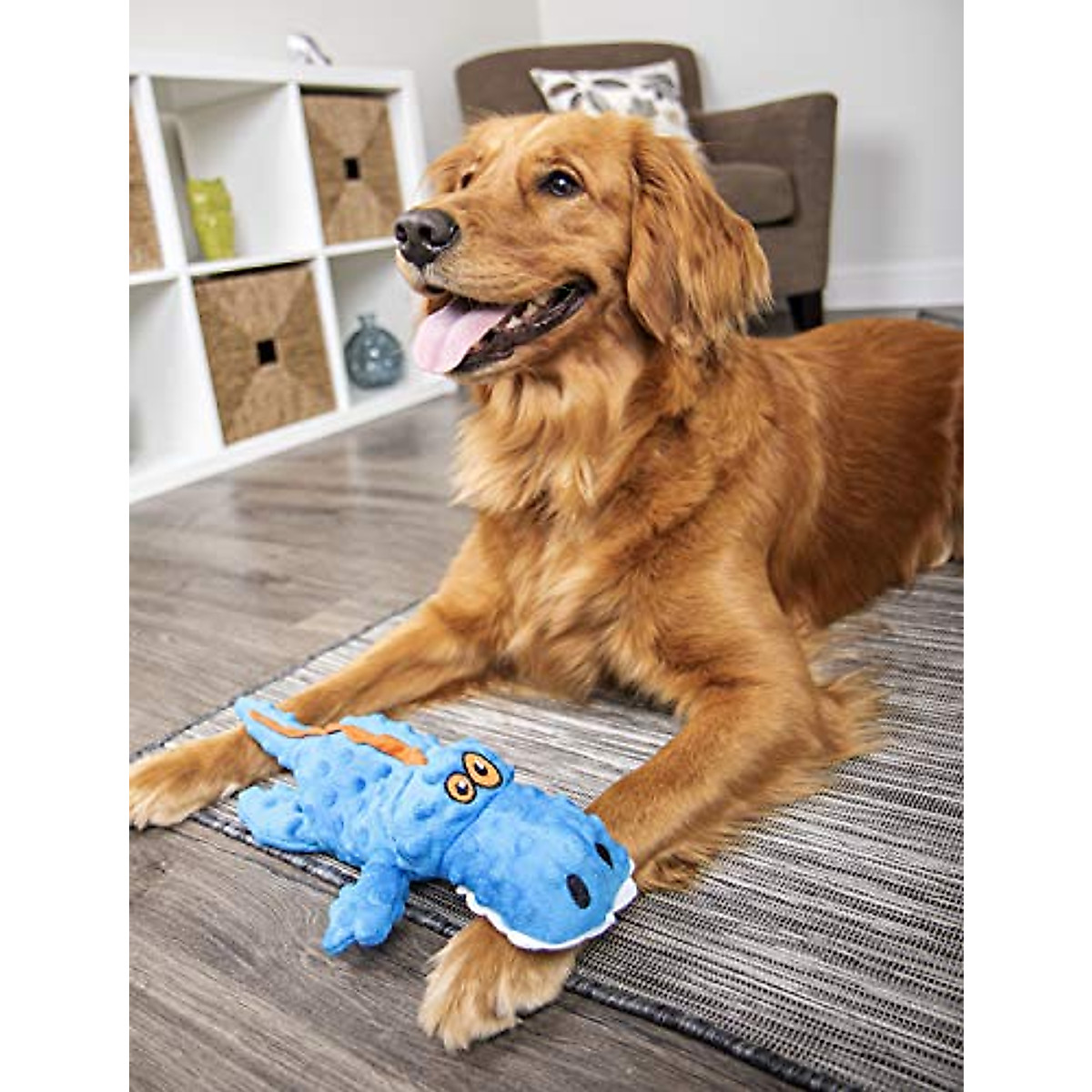 goDog Gators With Chew Guard Technology Tough Plush Dog Toy, Blue, Large (774019)