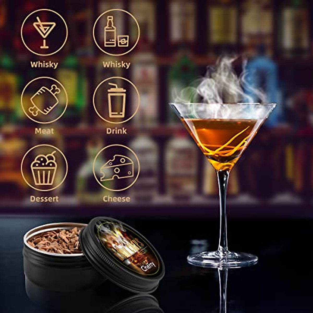 Cocktail Smoker Kit - Old Fashioned Cocktail Kit 6 Different Flavor Wood Chips, Whiskey Smoker Kit for Cocktails, Wine, Drink, Cheese, Meats, Gifts for Men, Dad and Boyfriend