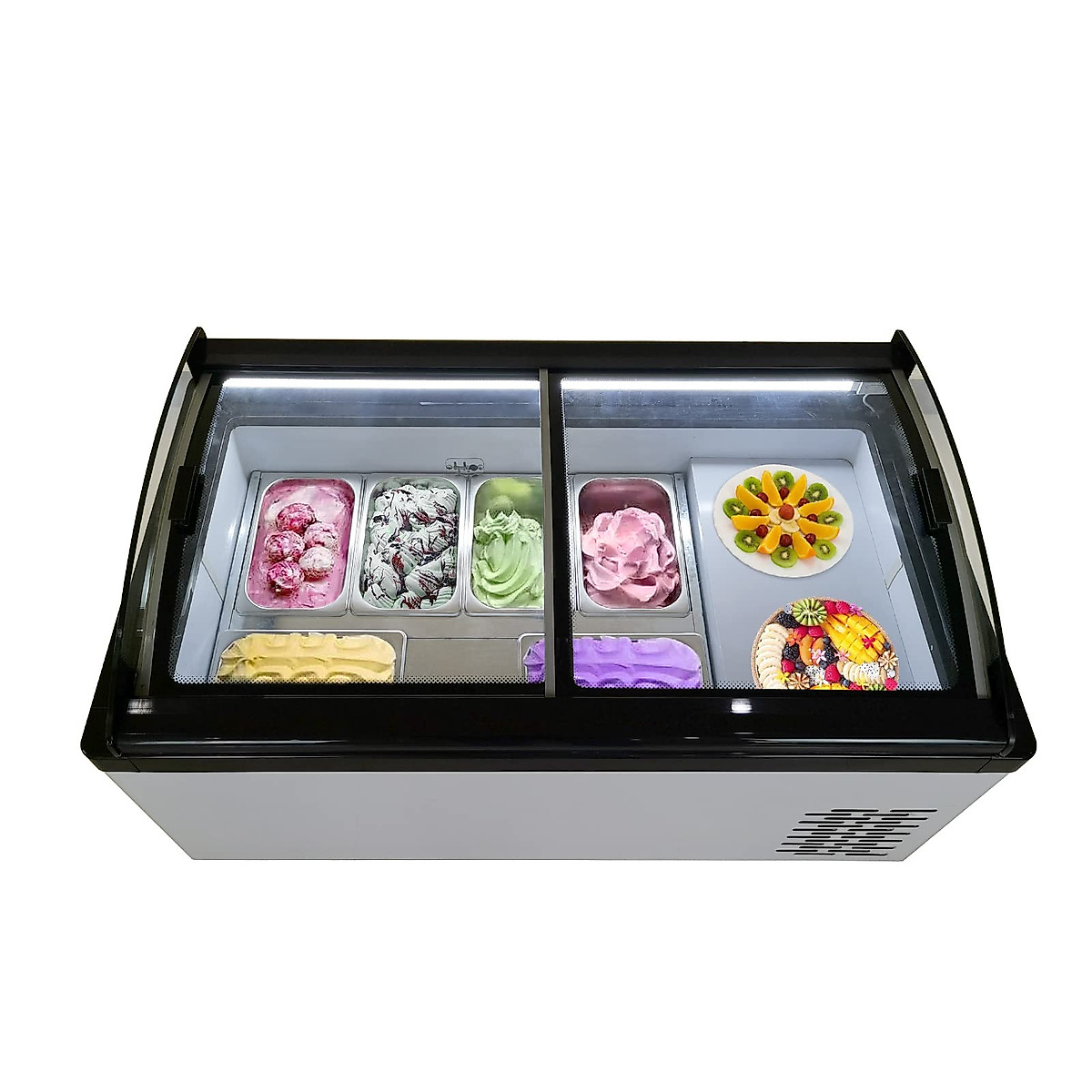 Vaseni Commercial Ice Cream Freezer Display Case, Glass Top Ice cream Showcase Countertop Gelato Display with 6 Square Storage Baskets, 6.35 cu.ft Capacity