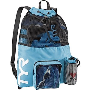 TYR Big Mesh Mummy Backpack for Swim, Gym and Workout Gear, Black, 40-Liter Capacity