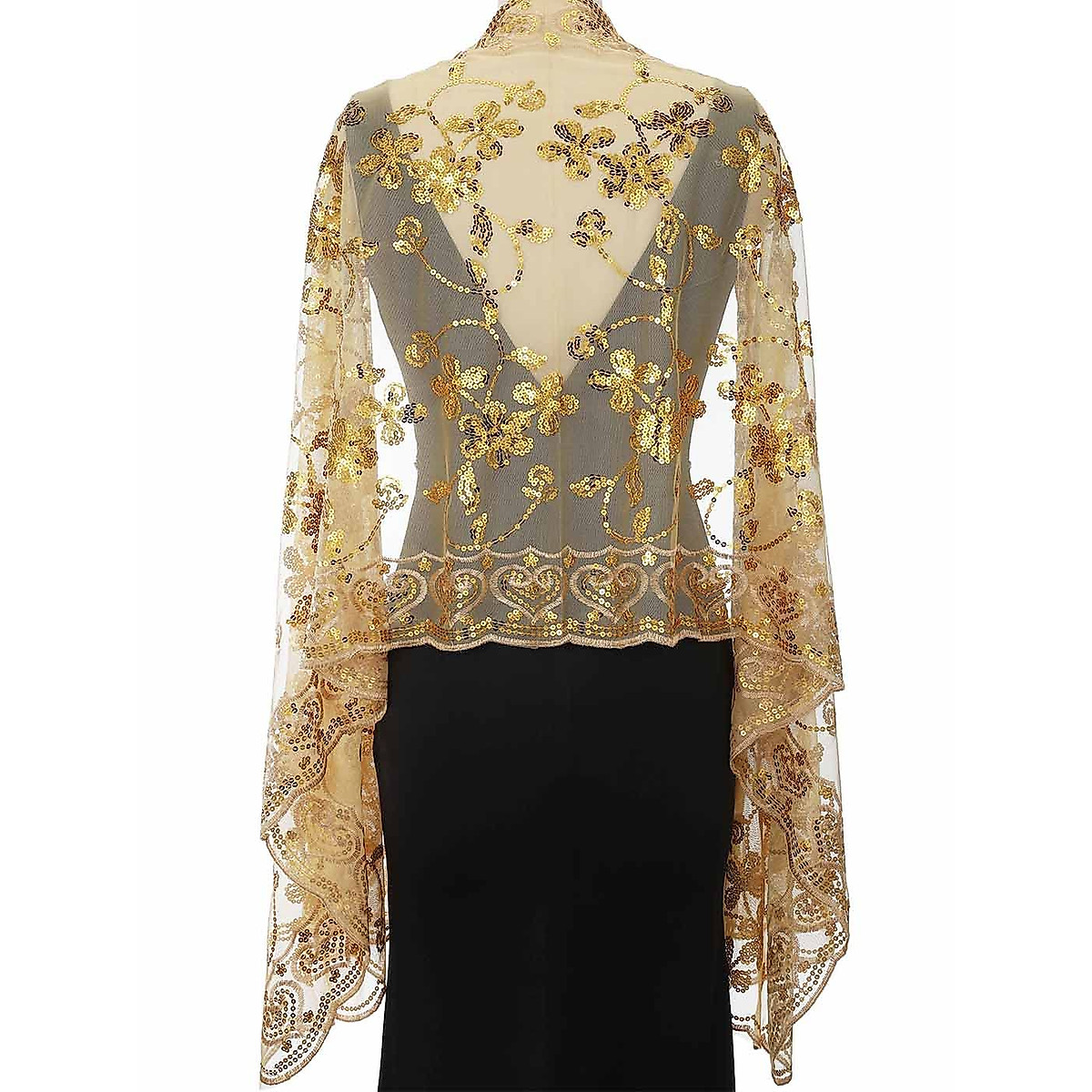 EASEDAILY Women's 1920s Shawls and Wraps for Evening Party Dress Sparkling Sequin Deco Wedding Scarf for Bride