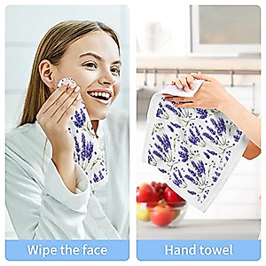 Kigai 4 PCS Beautiful Purple Lavender Towels Cotton Washcloths Set,Quick Drying & Absorbent Soft Bathroom Hand Towel Lightweight & Portable Fingertip Towel