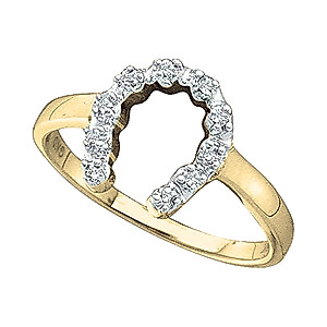 Dazzlingrock Collection 10kt Yellow Gold Womens Round Diamond Two-tone Simple Lucky Horseshoe Ring 1/20 ctw, Size 9.5