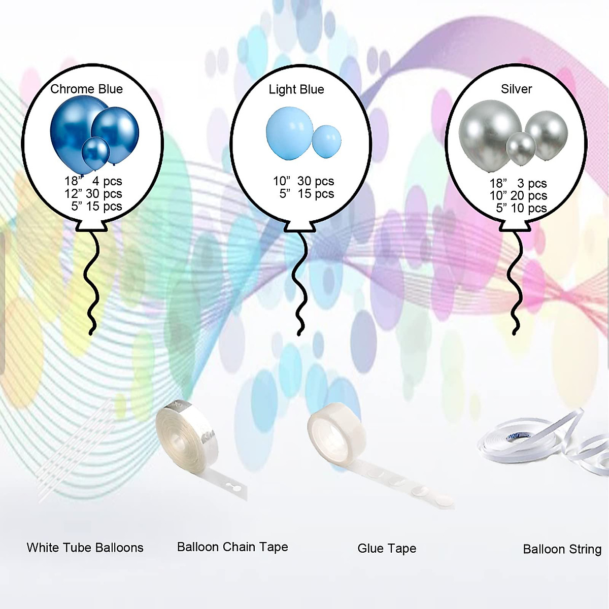 MOXMAY Silver Blue Balloon Garland 127 Pcs 18In 12In 10In 5In Confetti Latex Balloons Arch Kit for Baby Shower Bridal Shower Birthday Party Decors (Silver Blue)