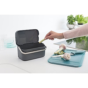 Brabantia Food Waste Caddy (0.48 Gal/Dark Gray) Kitchen Leftovers Can with Stay-Open Lid & Stainless Steel Handle for Composting