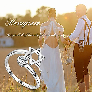 Star of David Ring Adjustable Women Men 925 Sterling Silver Magen David Star Round Zircon Solitaire Ring Judaic Star Of David Jewelry Gift for Mom Wife FR0020W