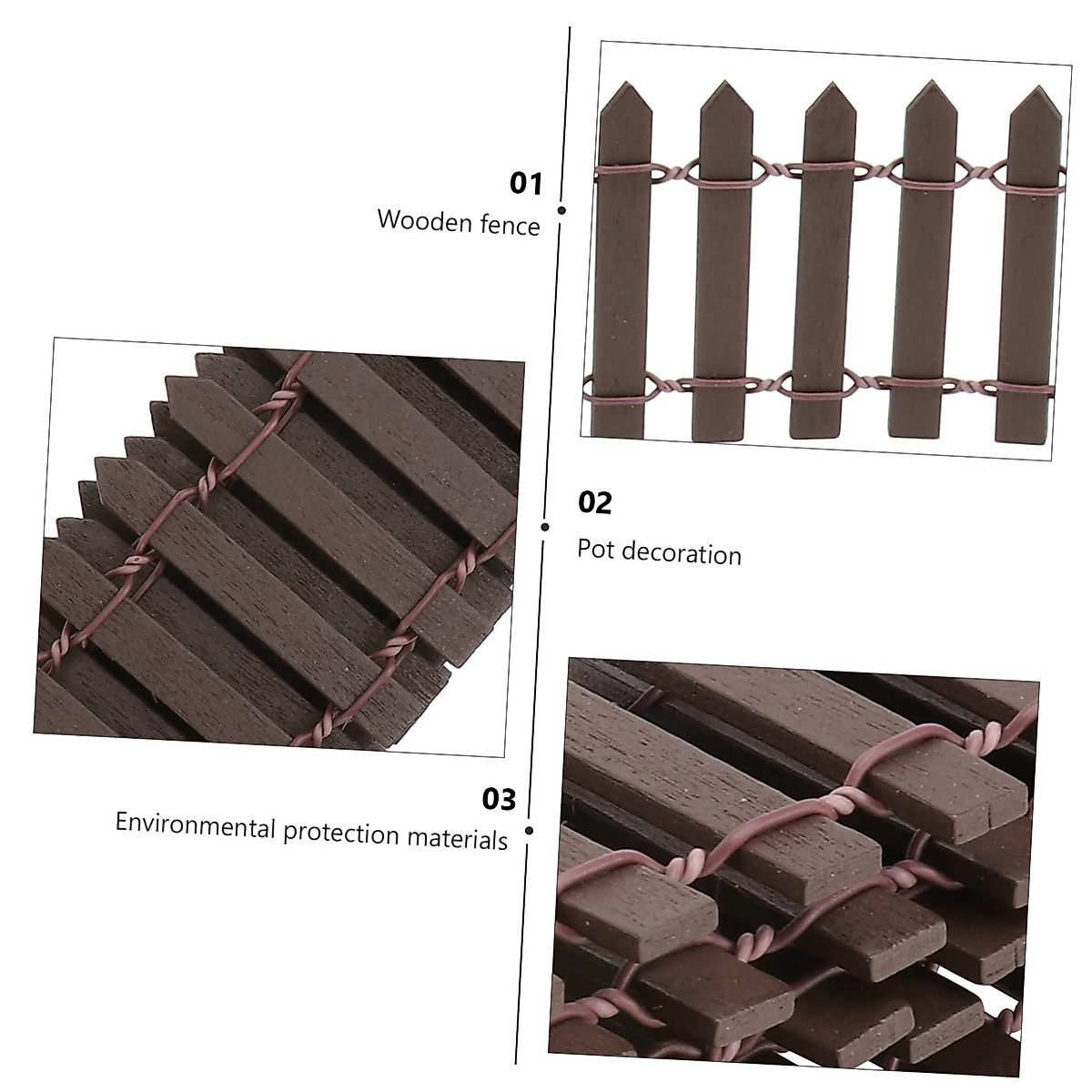 Yardwe 4pcs Elegant 100cm Miniature Picket Fence DIY Fairy Garden Accessory Coffee Finish