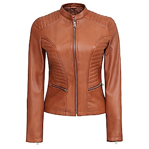 Decrum Womens Brown Leather Jacket - chaquetas de cuero para mujer | [1300172] N-185, S