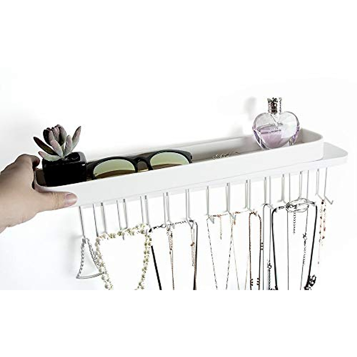 JACKCUBE DESIGN Hanging Jewelry Organizer Necklace Hanger Bracelet Holder Wall Mount Necklace Organizer with 25 Hooks(White/16.38 x 4.88 x 2.93 inches) - :MK124C