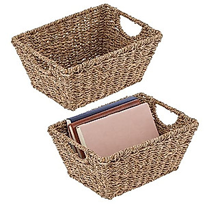 mDesign Natural Woven Seagrass Nesting Closet Storage Organizer Basket Bin for Kitchen Cabinets, Pantry, Bathroom, Laundry Room, Closets, Garage - 2 Pack - Natural/Tan