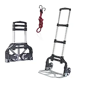 150lbs Folding Hand Truck Dolly, Aluminium Portable Folding Dolly cart with Bungee Rope,Black Platform Truck