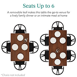 Best Choice Products Extendable Dining Table 47 to 63in Modern Large Expanding Kitchen Table up to 6 People w/Leaf Extension, 2 Locks, 132lb Capacity - Brown