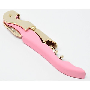 Gold and Pink Soft Velvet Touch Waiters Double Hinge Corkscrew Wine Bottle Opener