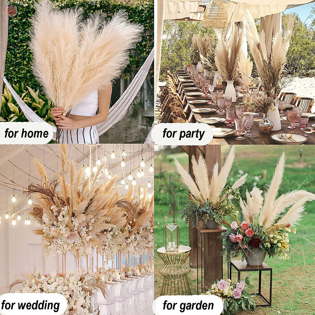 PEMUISE Pampas Grass Decor Tall 43'' 4pcs Pompous Grass Artificial Flowers Faux Pampas Grass Decor Plants Tall Bohemian Style Vase Filler Pampas Grass Branches for Home Office Decor (Beige)