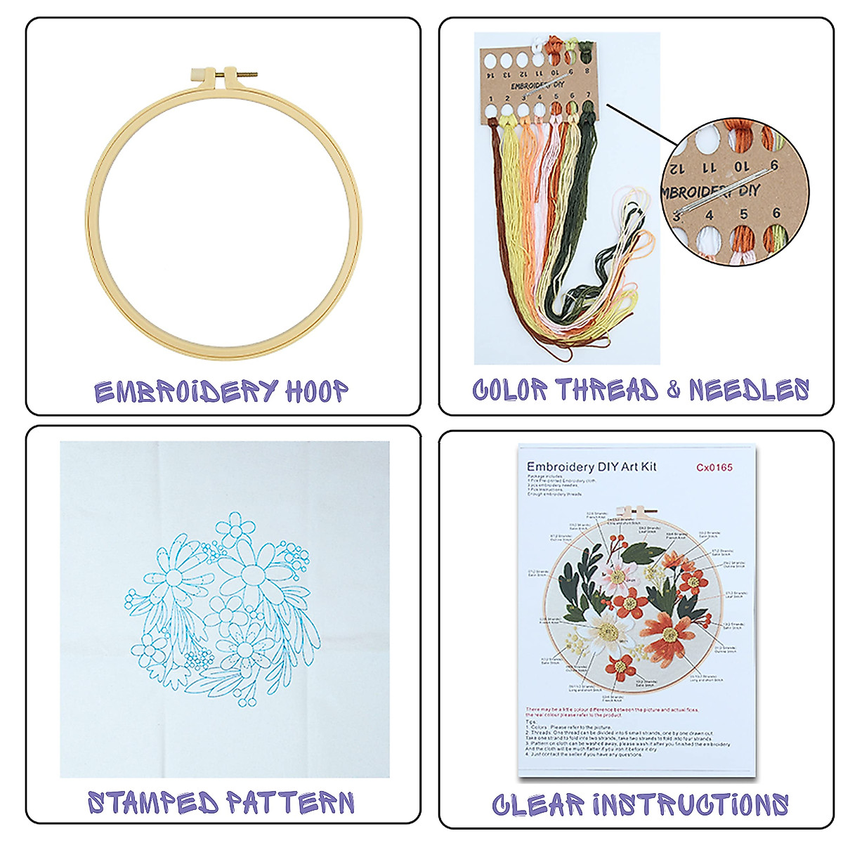 Expression Tees Embroidery Kit for Beginners & Adults - Easy Hand Embroidery Set with Cross Stitch Kits, Beginner Friendly DIY Craft, All-Inclusive Starter Kit Floral Bouquet Designs (#8 Bouquet)