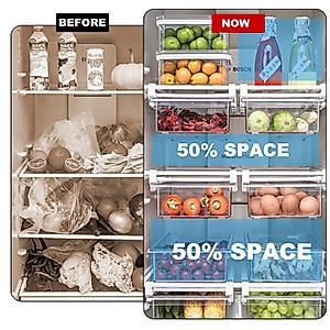 Yatmung Fridge Drawer organizer and storage clear box, under shelf drawer refrigerator for Egg/Fruit/Vegetable, refrigerator organizer bins pull out drawer, Adjustable fridge storage containers 2-Pack