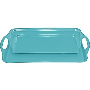 Calypso Basics Rectangular and Tidbit Serving Tray Set, Turquoise
