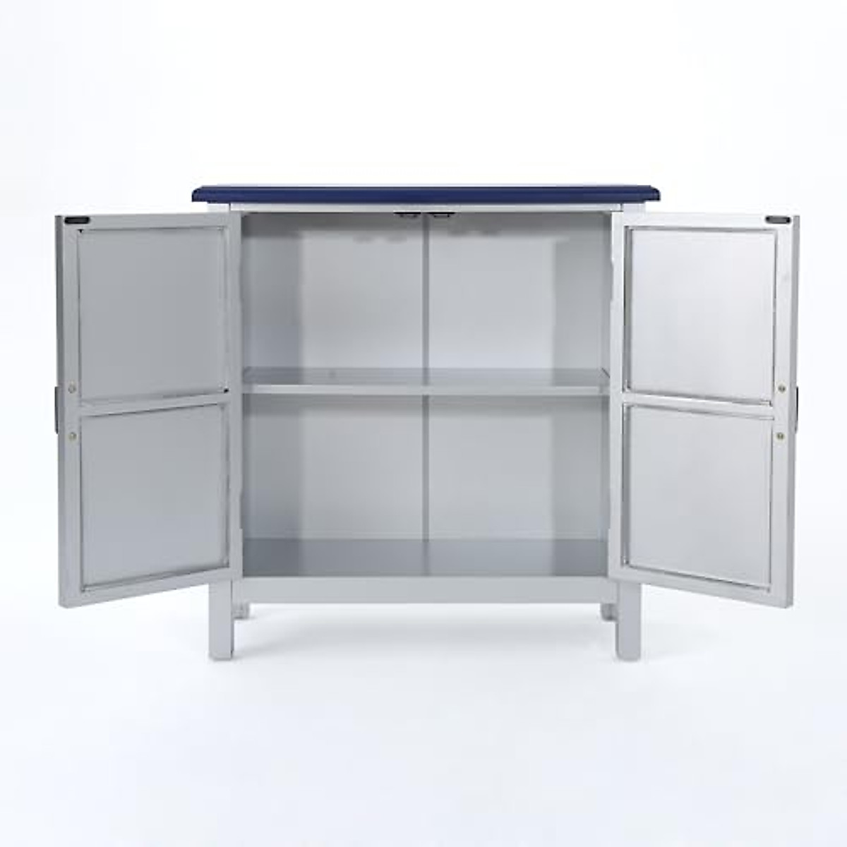Christopher Knight Home Alana Firwood Cabinet with Faux Wood Overlay, Silver / Navy Blue