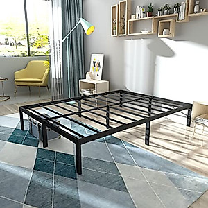 Rooflare Full Bed Frame 14 Inch High 9 Legs Max 3500lbs Heavy Duty Metal Full Size Platform for Boys Girls Kids No Box Spring Needed Black Easy to Assemble-Black