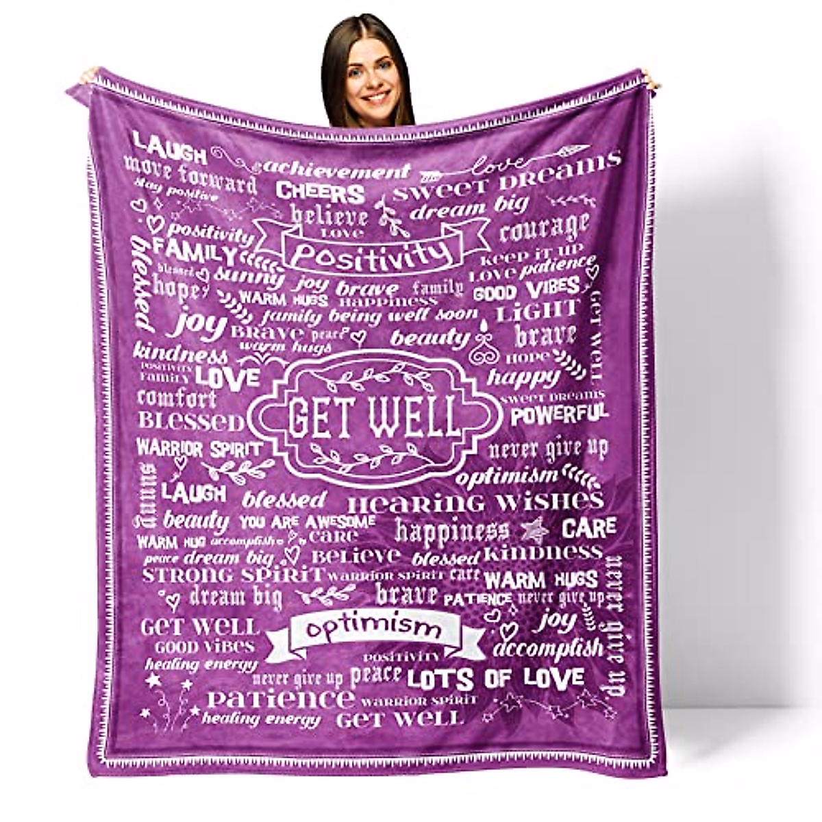 Get Well Soon Gifts, Feel Better Gifts for Women, After Surgery Recovery Gifts for Women, Healing Thoughts Blanket Gifts, Purple Inspirational Positive Energy Flannel Fleece Blanket 60x50inch