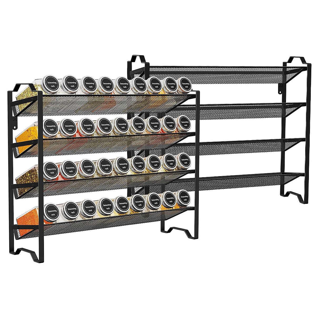 Simple Trending 2-Pack 4 Tier Spice Rack Organizer,Stackable Kitchen Counter Shelves,for Cabinet,Countertop,Pantry, Door or Wall Mount, Metal Mesh,(Jars not Included), Black