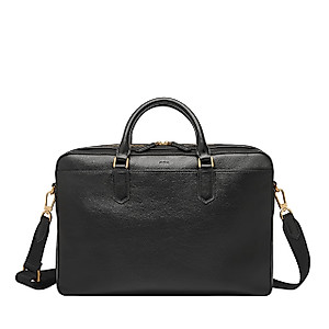 Fossil Men's Haskell Leather Double Zip Briefcase Messenger Laptop Bag, Cognac , (Model: MBG9342222)