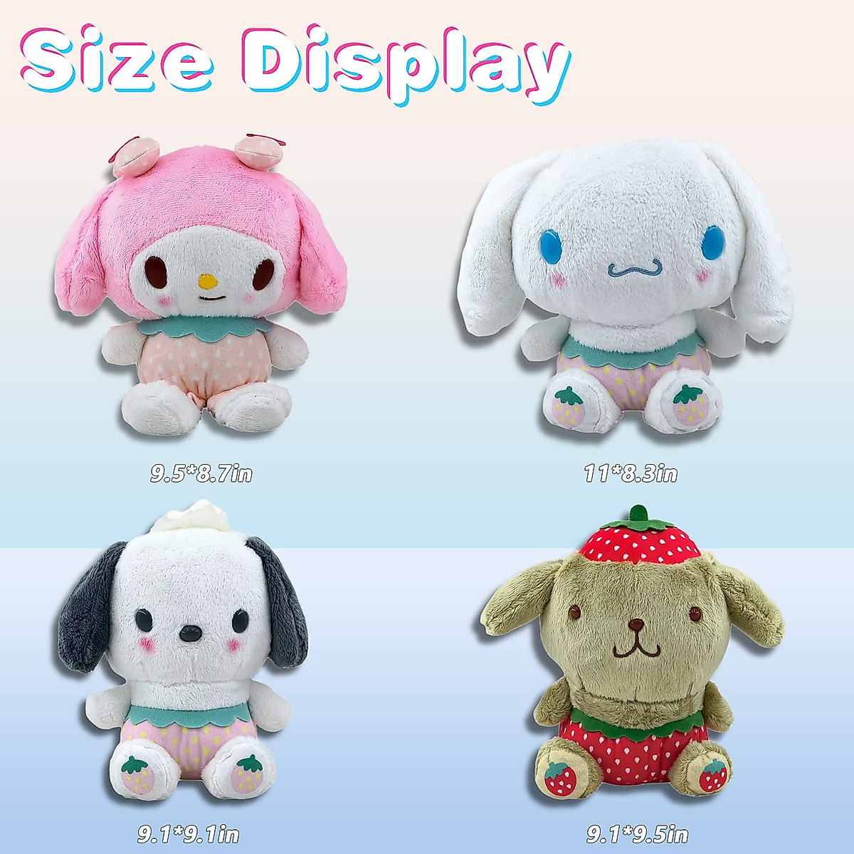 wiemsdoy Strawberry Plush Toy 9'' Cinnamoroll My Melody Plush Toy Cute Pochacco Pompompurin Dog Stuffed Animals Soft Doll Baby Girls Kids Toys Gifts (4 Pcs)