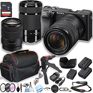Sony a6400 Mirrorless Camera with18-135mm & 55-210mm Zoom Lenses + 64GB Memory + Case+ Steady Grip Pod + Filters + 2X Batteries + More (34pc Bundle)