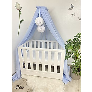 Soft canopy for nursery with holder and pompoms, Kids hanging tent for bedroom, Bed canopy, crib canopy, baby room decor, Nook baldachin (Dusty Pink)