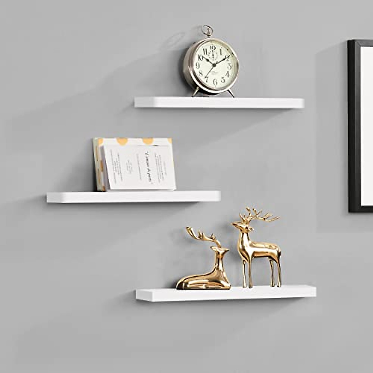 AIKTOTA White Floating Shelves, Wall Shelf Set of 3,Modern Wall Mounted Floating Shelf Unit with Invisible Brackets for Display,Books,Organizer and Decor