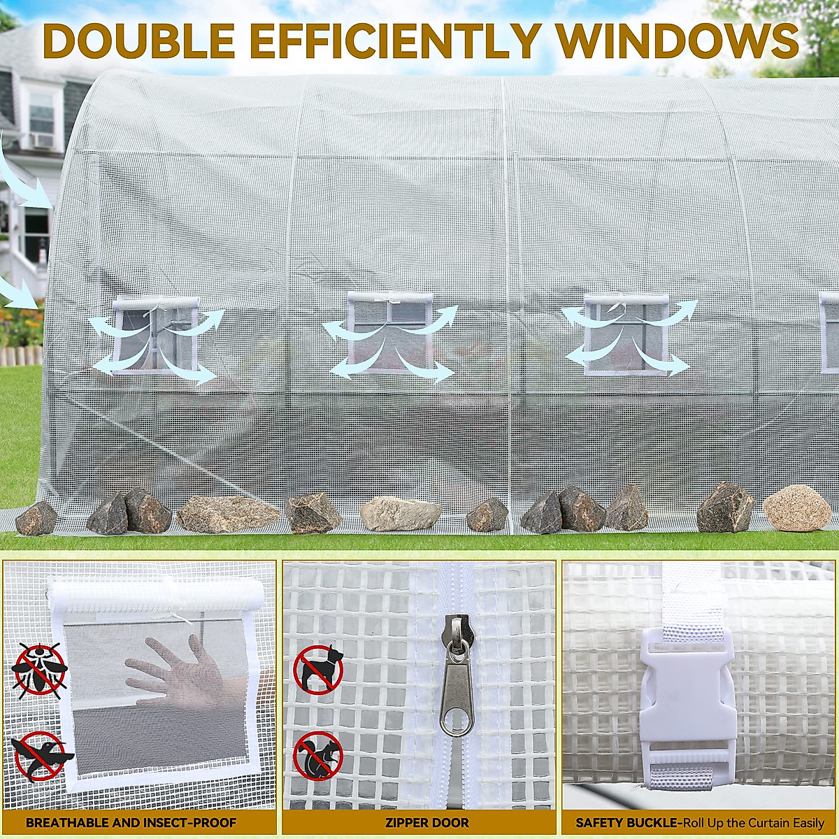 YITAHOME 26'x10'x7' Heavy Duty Greenhouses Large Walk-in Greenhouse Tunnel Green Houses Outdoor Gardening Upgraded Galvanized Steel Stake Ropes Zipper Door 9 Crossbars Garden, White